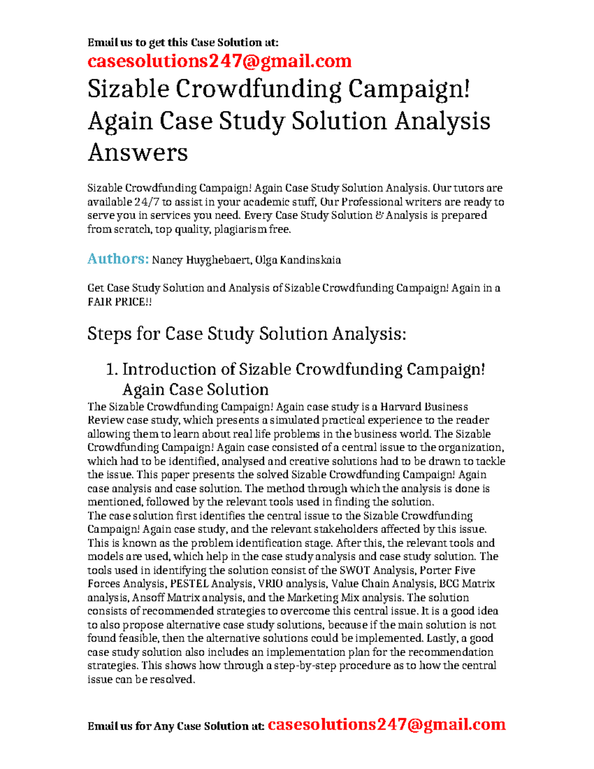 Case Solution Sizable Crowdfunding Campaign Again - casesolutions247 ...
