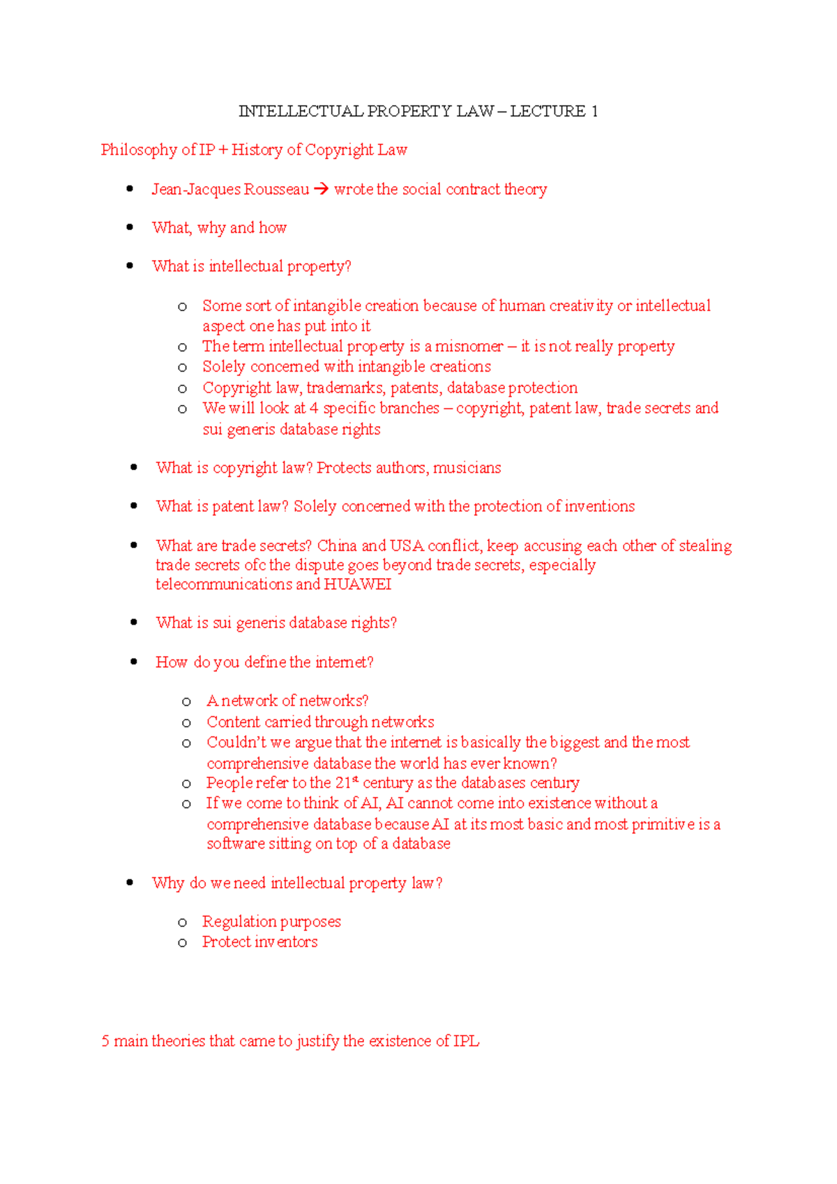 Intellectual Property LAW Lecture 1 - INTELLECTUAL PROPERTY LAW – LECTURE 1 Philosophy of IP ...