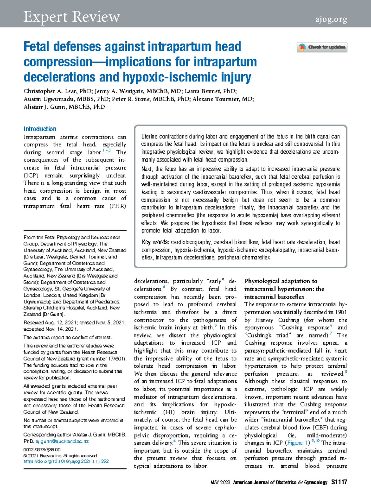 MIP - GINECOLOGIA - Fetal defenses against intrapartum head compression ...