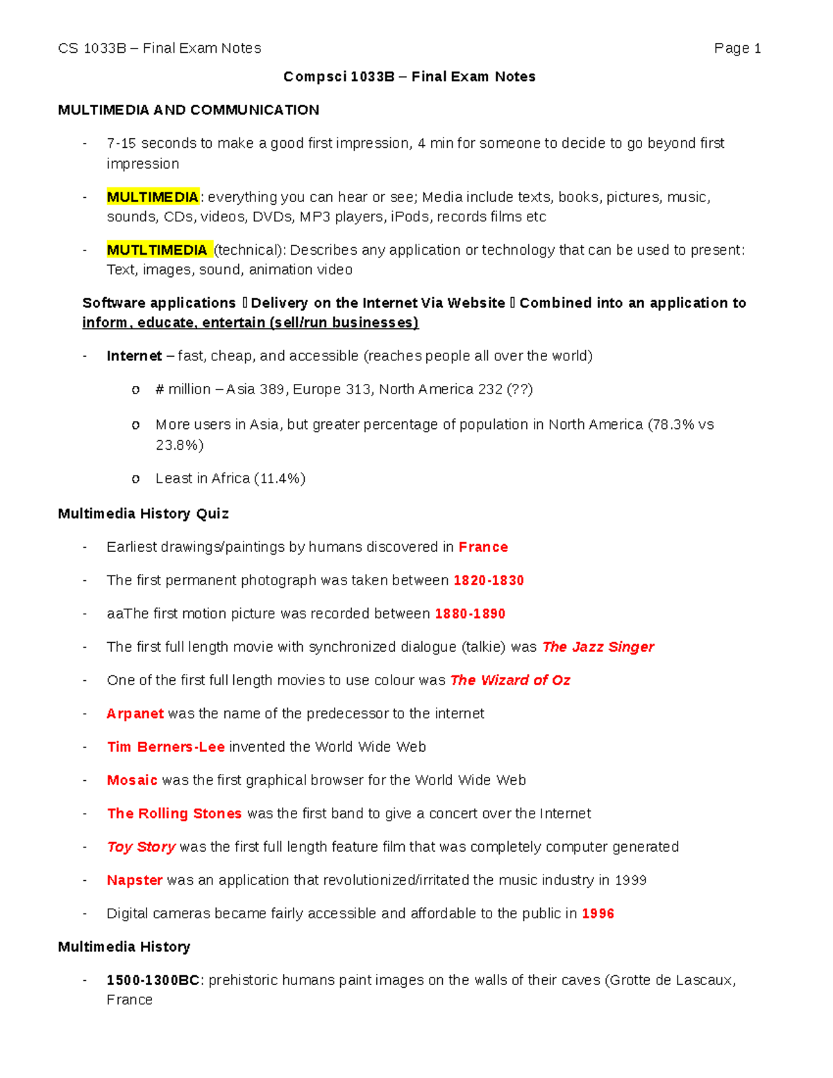 Computer Science overview notes - Compsci 1033B – Final Exam Notes ...