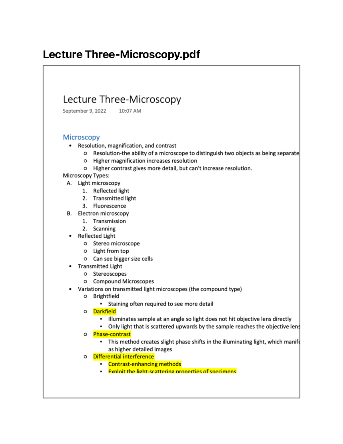 Lecture Three-Microscopy - Studocu