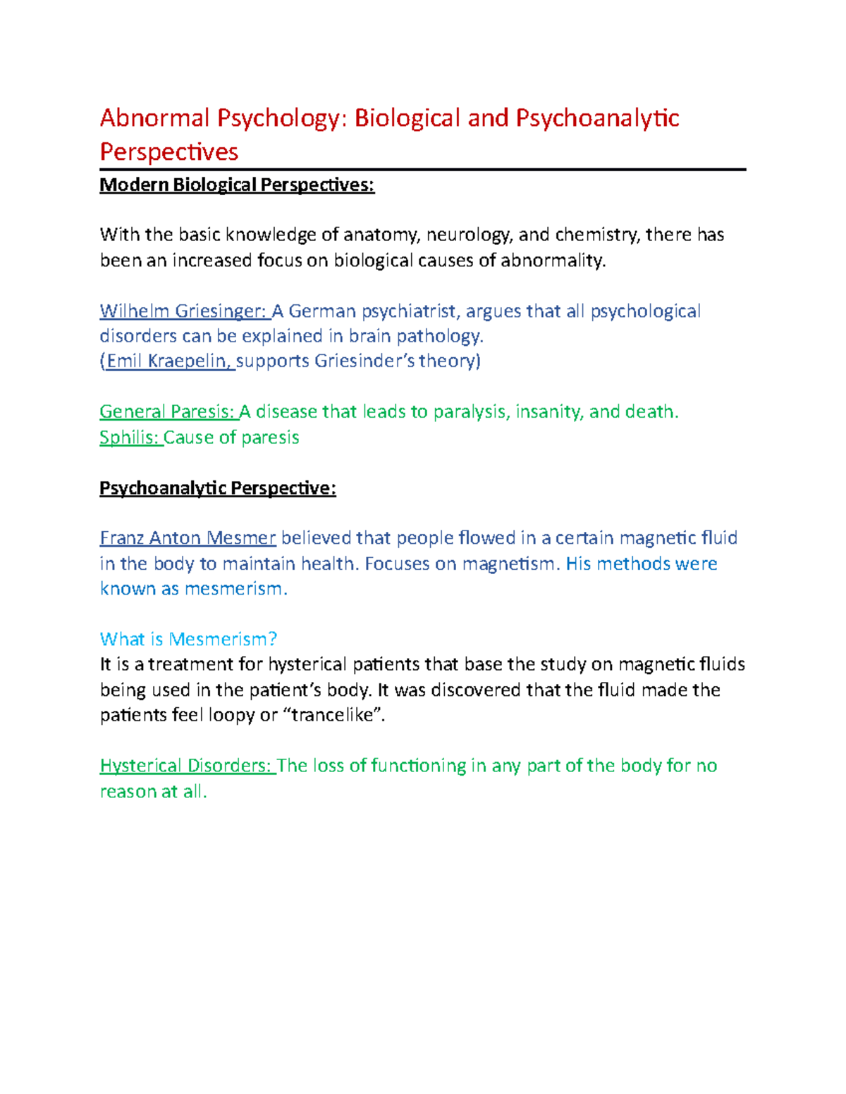 Abnormal Psychology- Biological and Psychoanalytic Perspectives ...