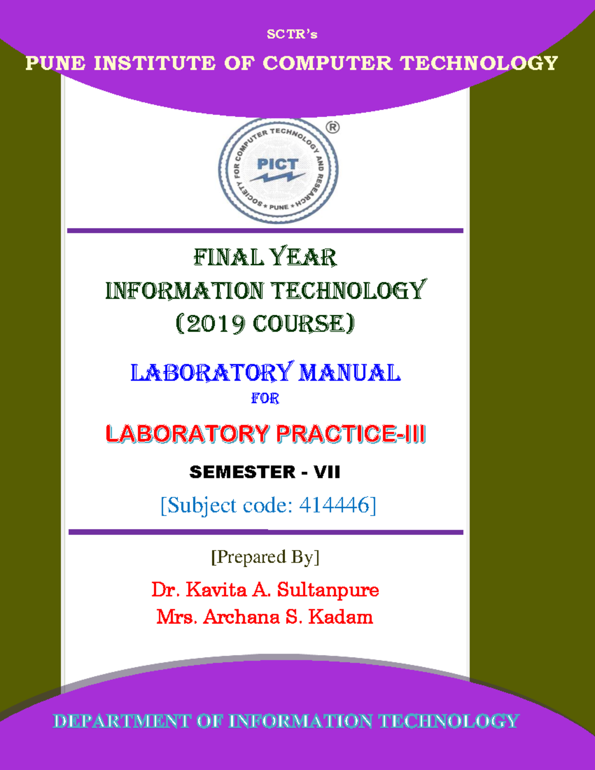 BE IT LP-III Lab manual - PICT BE IT Laboratory Practice-III FINAL YEAR Information Technology ...