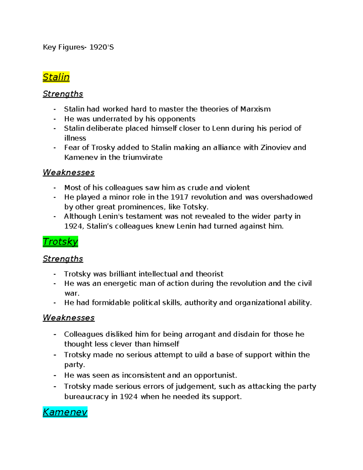 Key Figures- 1920'S - Key Figures- 1920'S Stalin Strengths - Stalin had ...