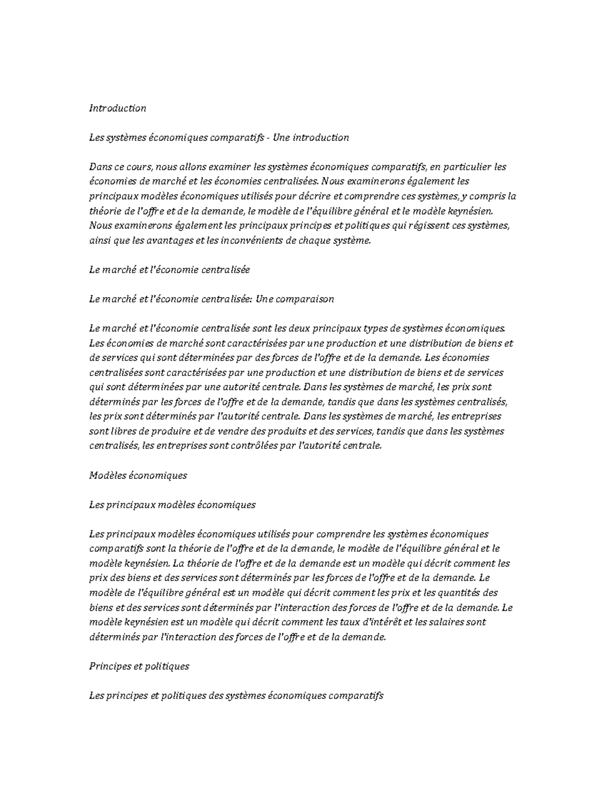 Comparative Economic Systems note study - Introduction Les systèmes ...