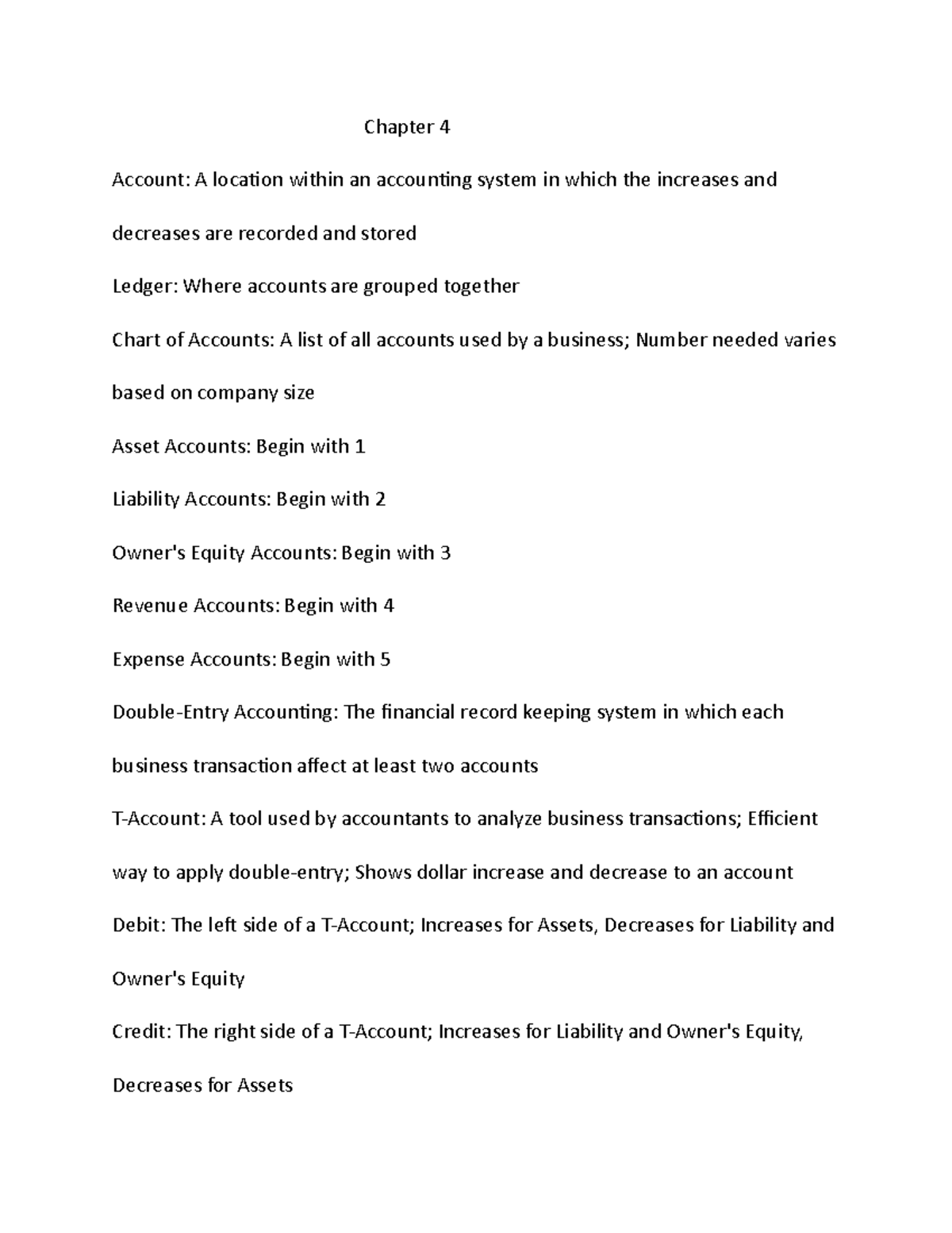 Chapter 4 Summary - Introductory Accounting - Chapter 4 Account: A ...