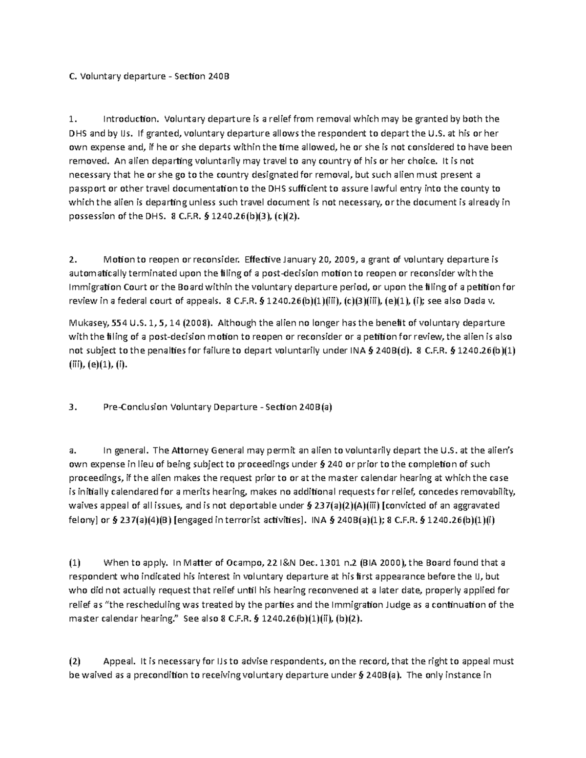 Immigration law m27 - C. Voluntary departure - Section 240B ...