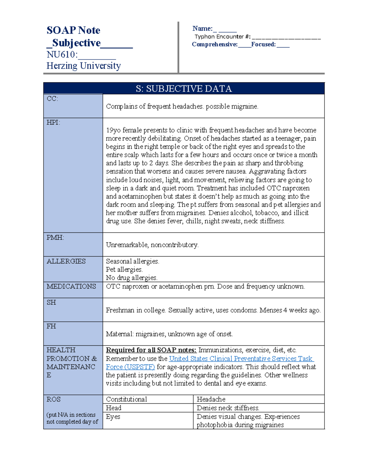 SOAP NOTE Template 2024 - SOAP Note Subjective_____ NU610 ...