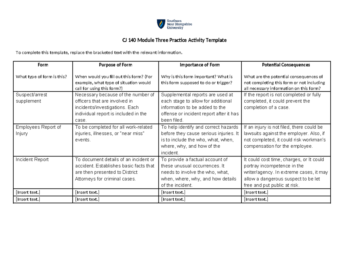 CJ 140 Module Three Practice Activity - Form What type of form is this ...