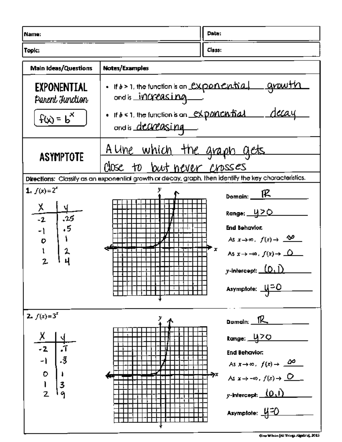 Unit 7 Notes KEY - asdf - Name: Date: Topic: Class: Main EXPONENTIAL If ...