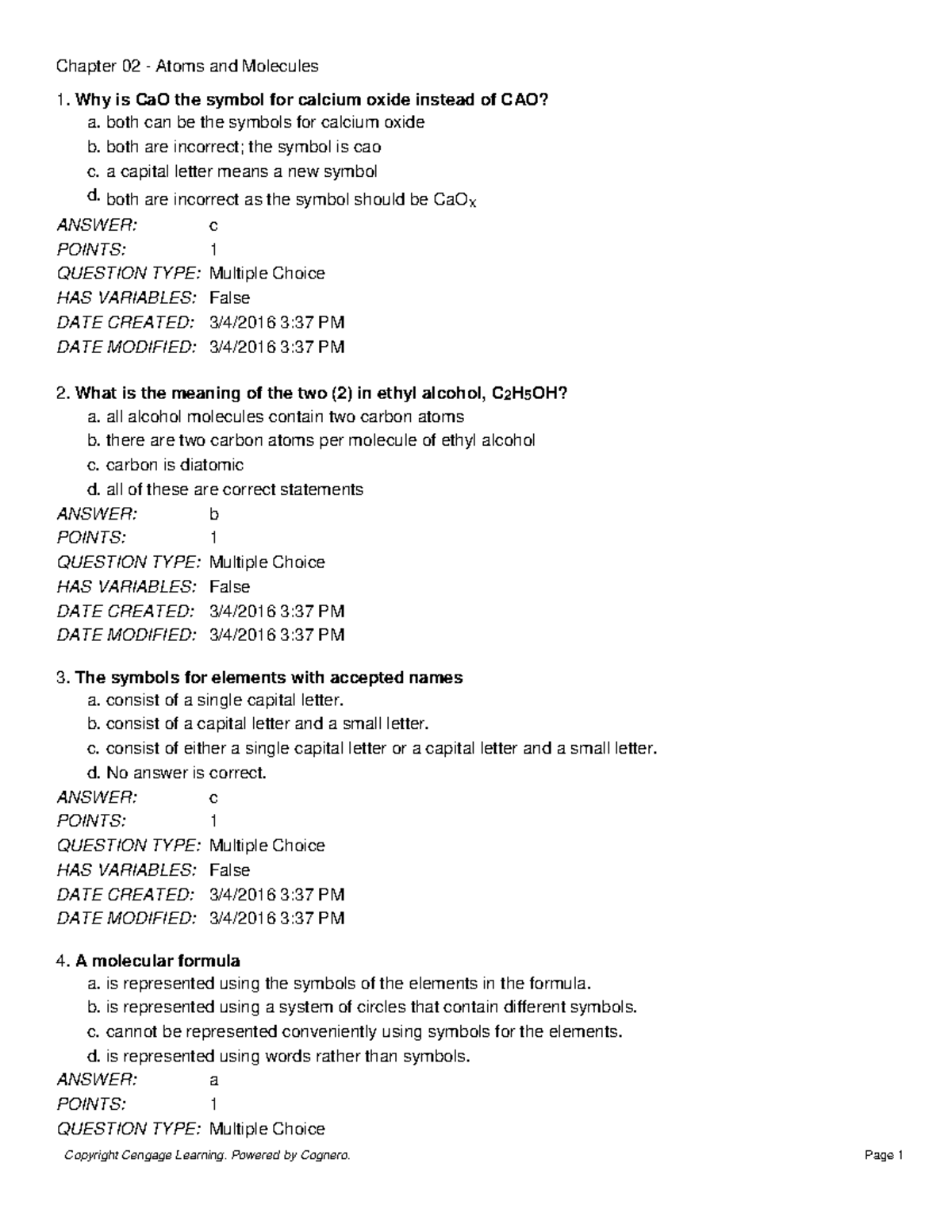 9781305960060-TEST-BANK - Why is CaO the symbol for calcium oxide ...