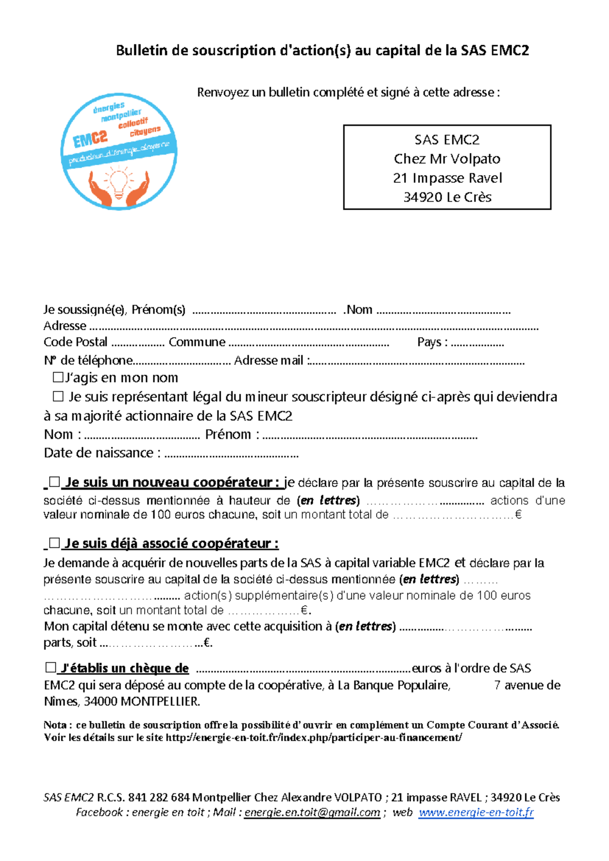 Bulletin souscription action - Bulletin de souscription d'action(s) au ...