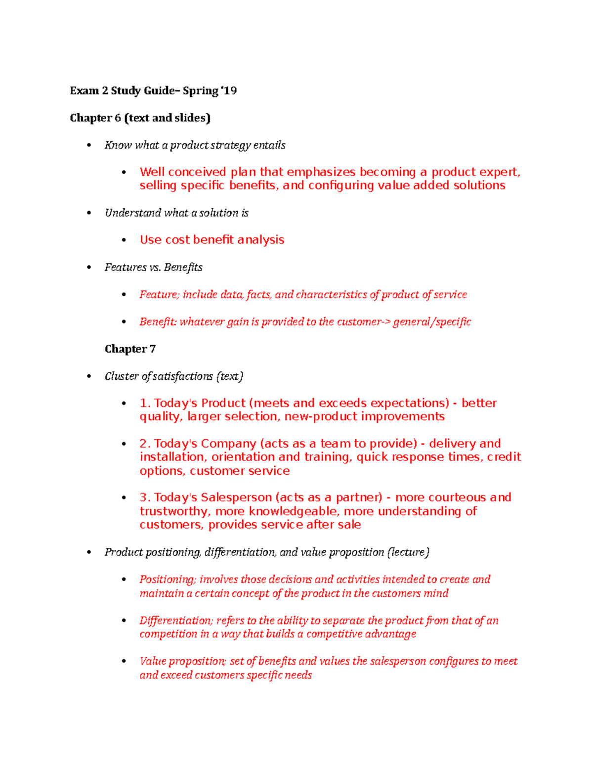 Sales exam 2 notes - Exam 2 Study Guide– Spring ‘ Chapter 6 (text and ...