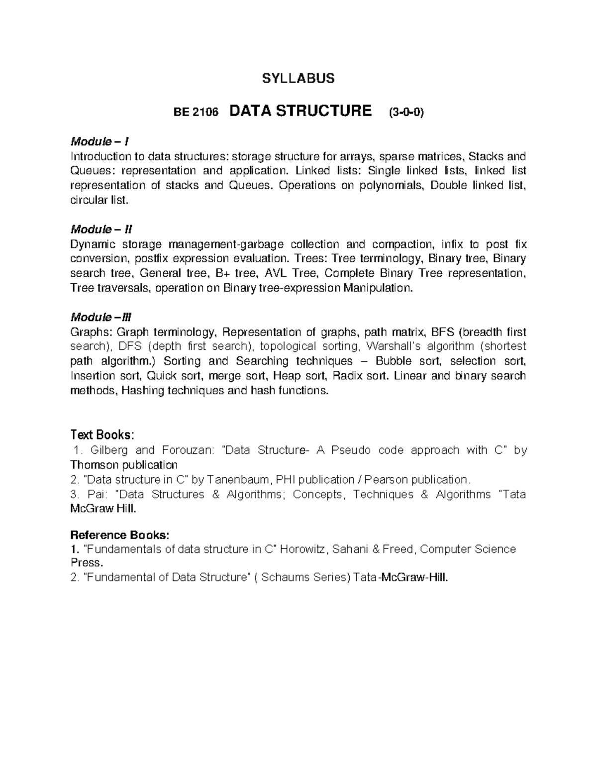 280 Data Structure Complete chapter 1 - SYLLABUS BE 2106 DATA STRUCTURE ...