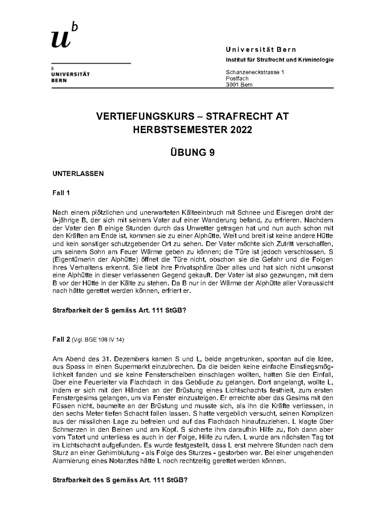 SR I Übung Unterlassen - U n i v e r s i t ä t B e r n Institut für ...