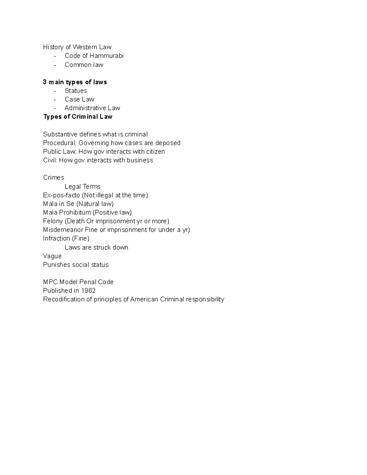 History of Western Law - Lecture notes 1-1 - History of Western Law ...