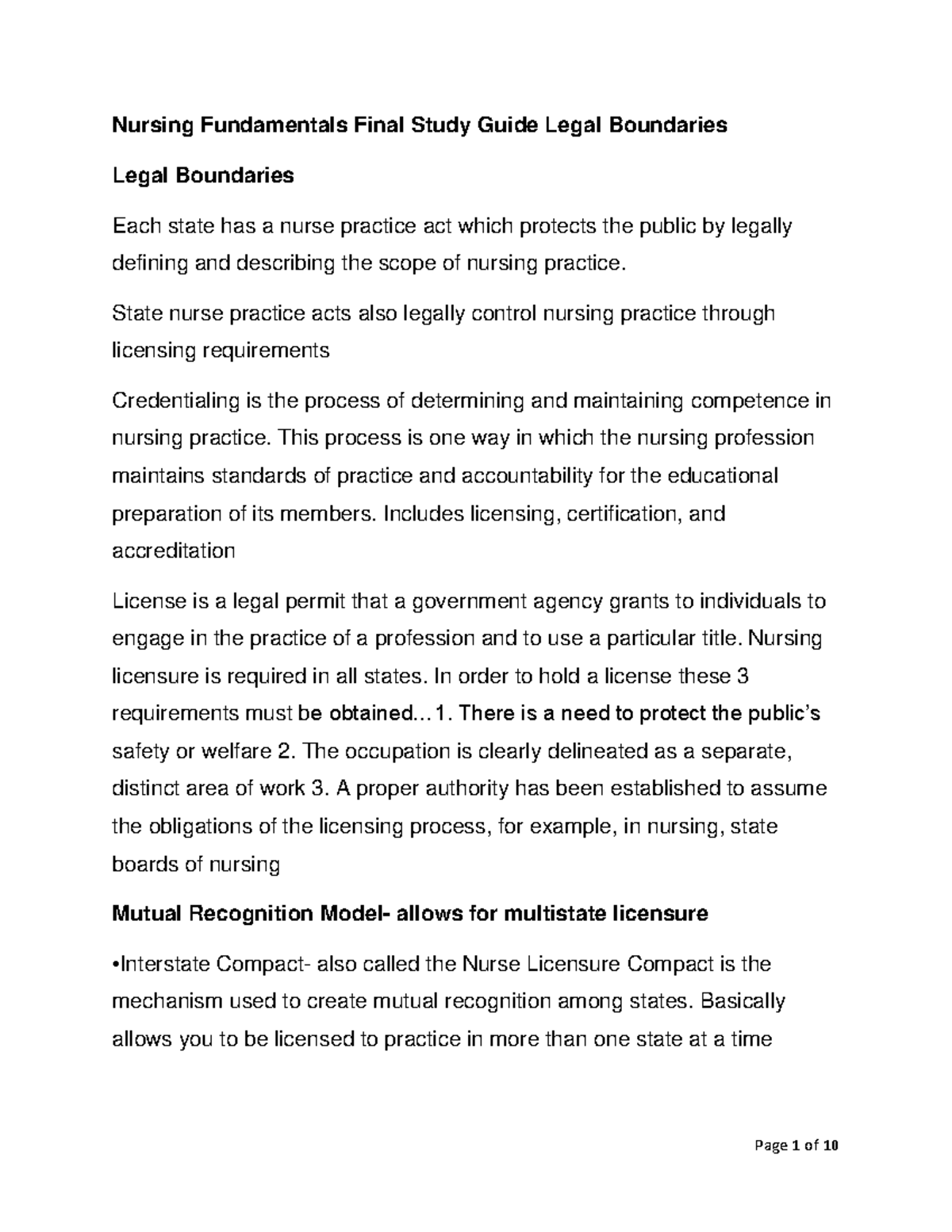 Nursing Fundamentals Final Study Guide Legal Boundaries - State nurse ...