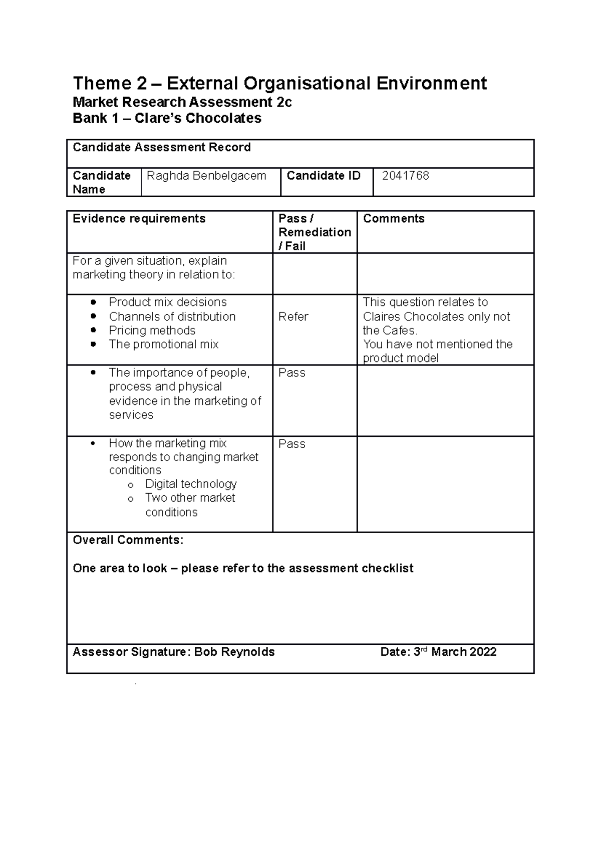 Theme 2 - 7Ps Marking Grid 2c - Raghda B - Theme 2 – External ...