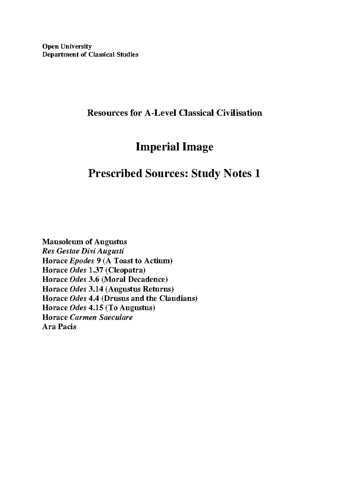 A Level Classical Civilisation Imperial Image – Prescribed Sources ...