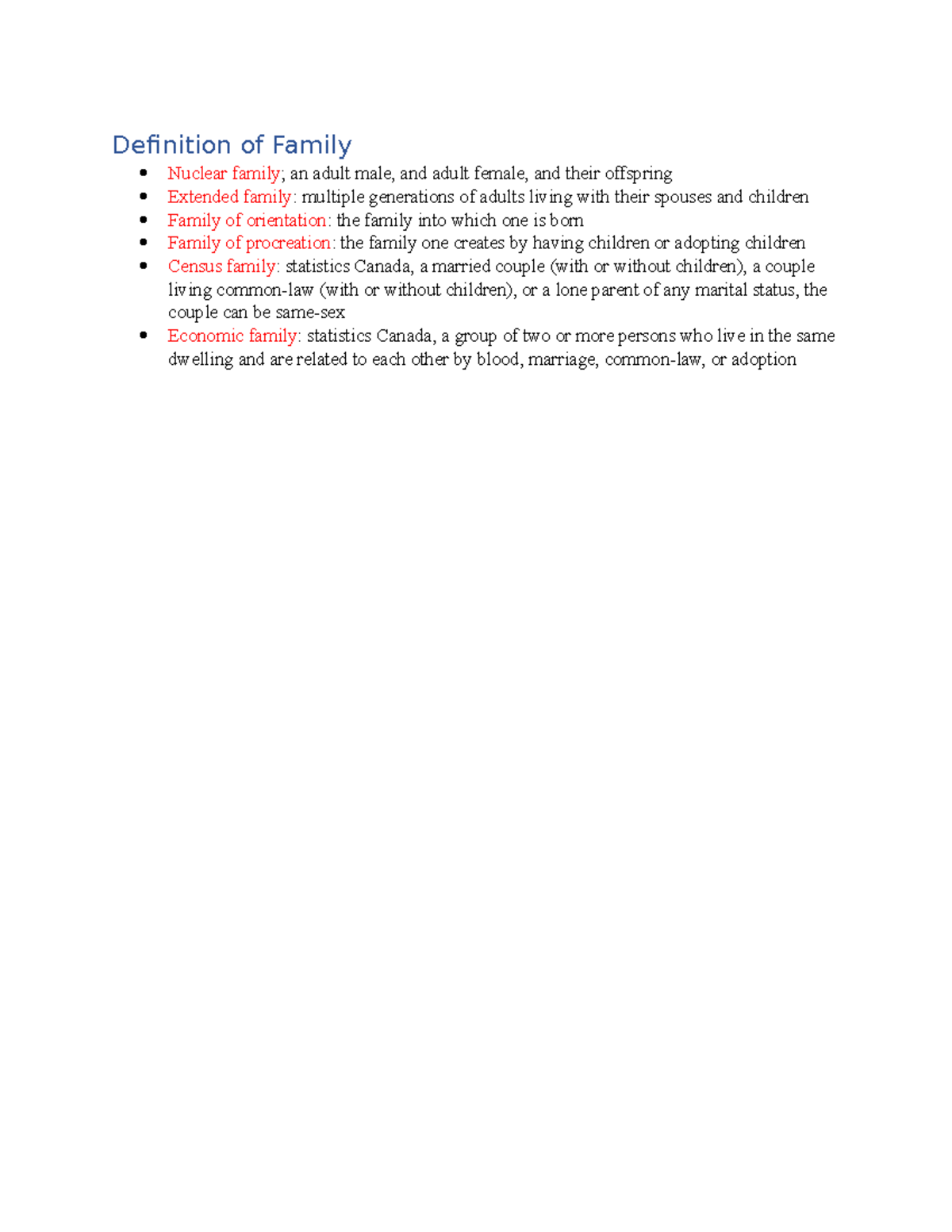 11 - Families - textbook reading - Definition of Family Nuclear family ...