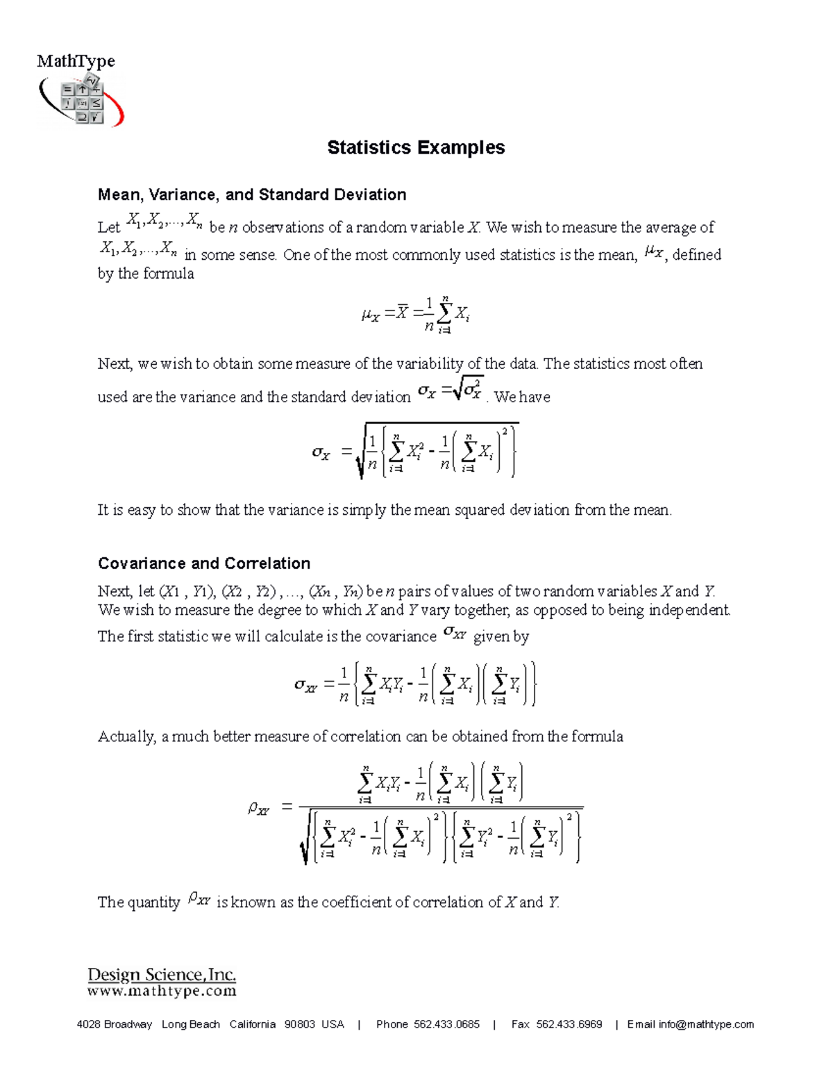 Formula - Nansnshhs - MathType Statistics Examples Mean, Variance, and ...