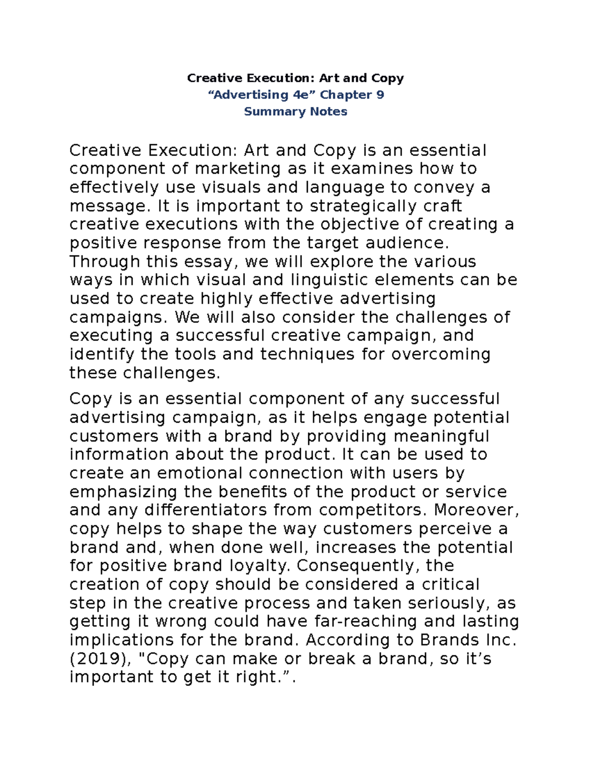 Creative Execution - Art and Copy - Advertising 4E Chapter 9 - Creative ...