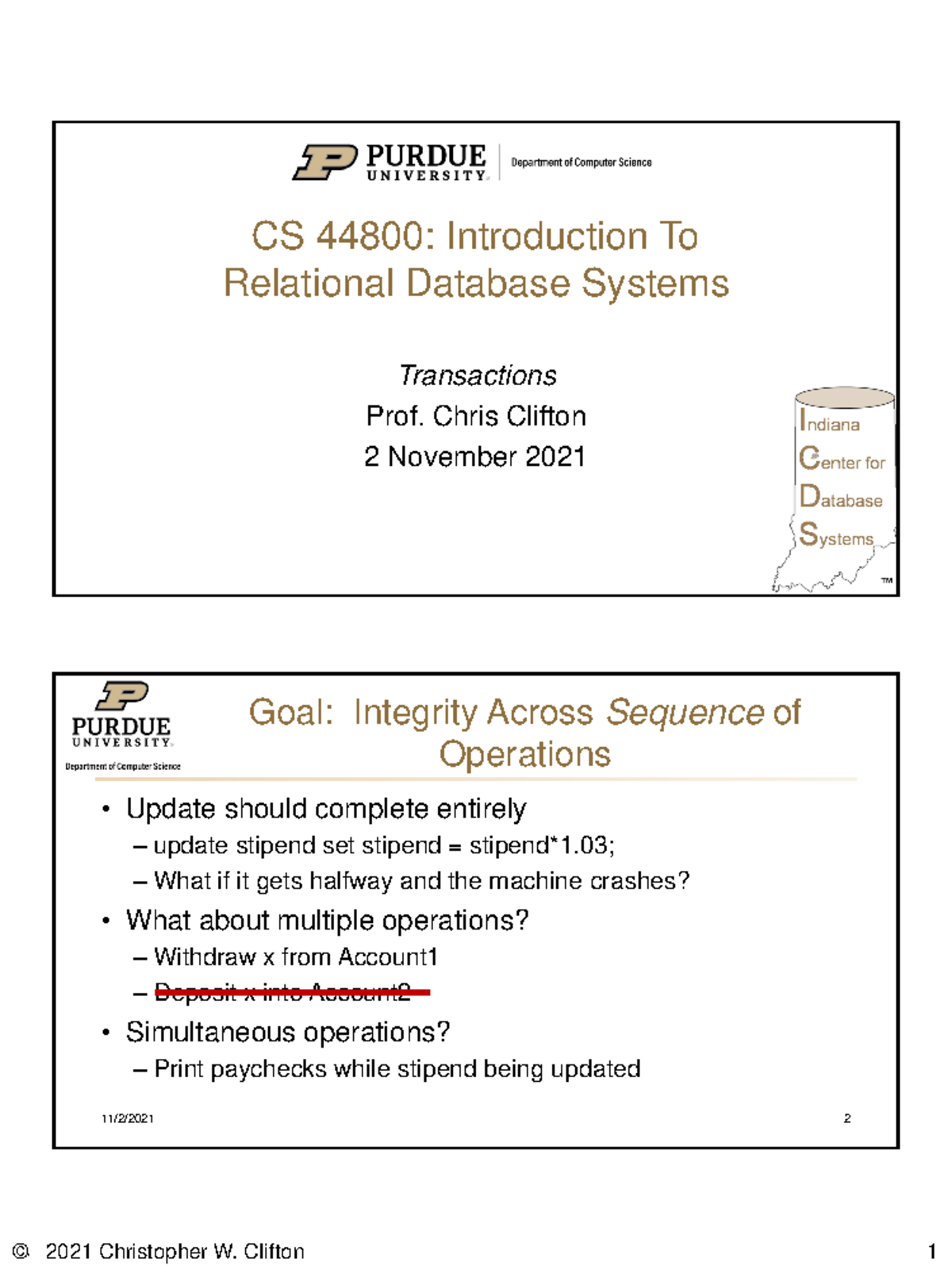 Transactions - OkU - CS 44800: Introduction To Relational Database Systems Transactions Prof ...