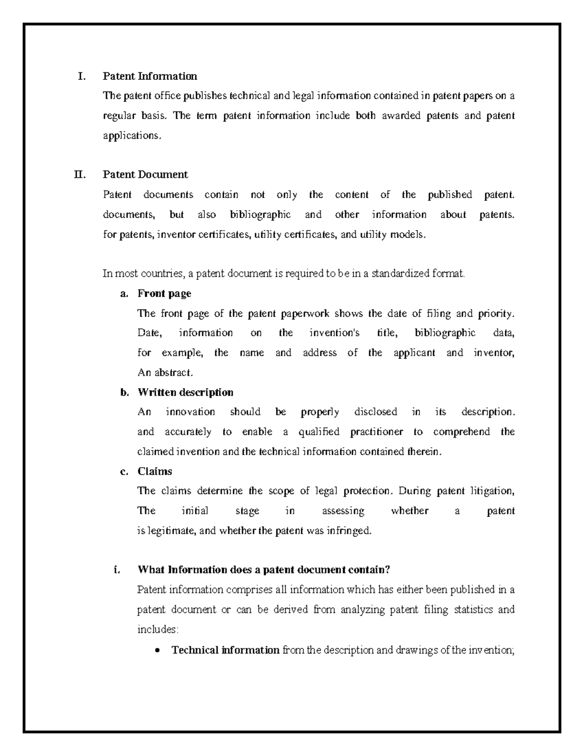 Patent Information Search - I. Patent Information The patent office ...
