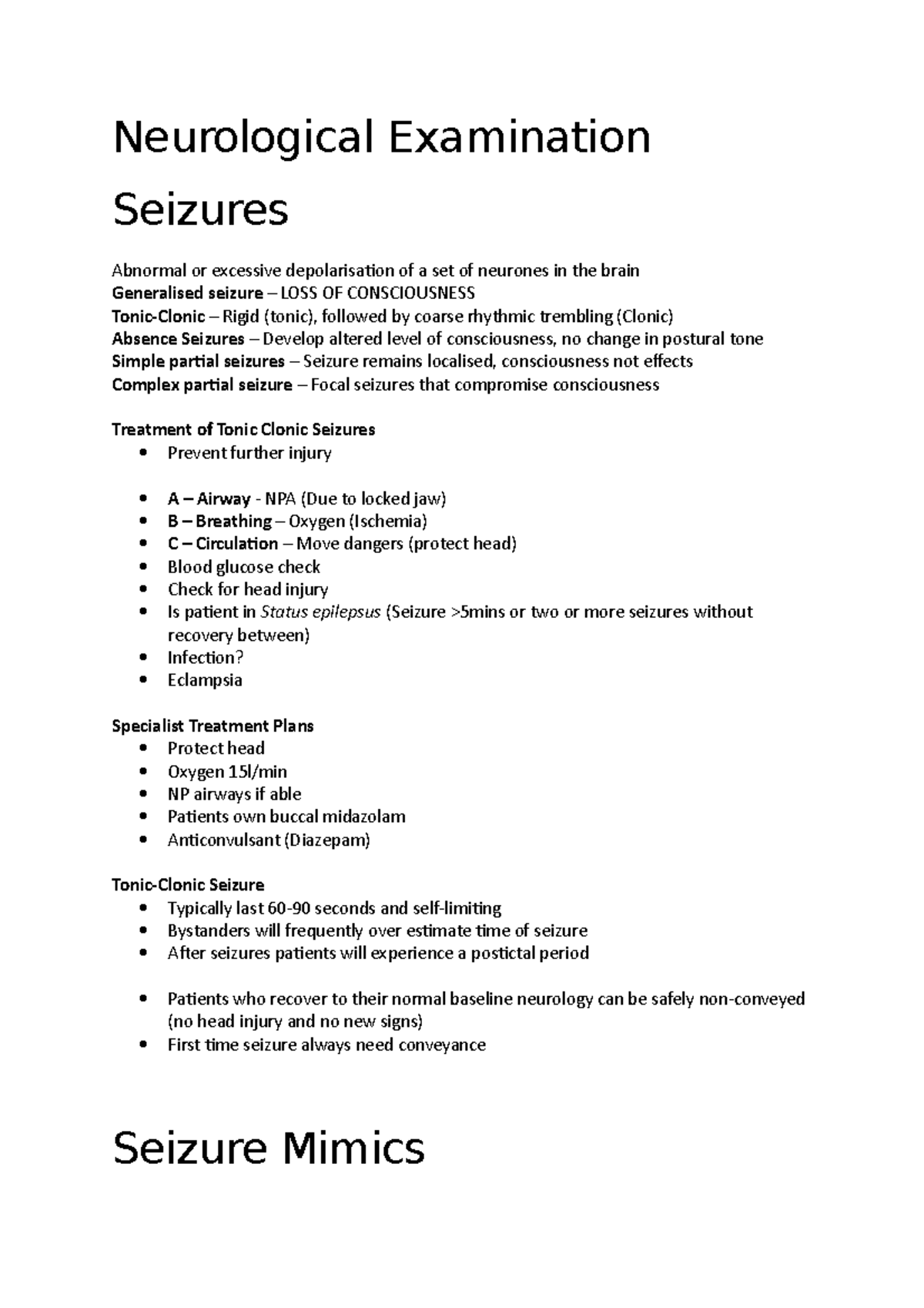 Neurological Examination Notes - Neurological Examination Seizures ...