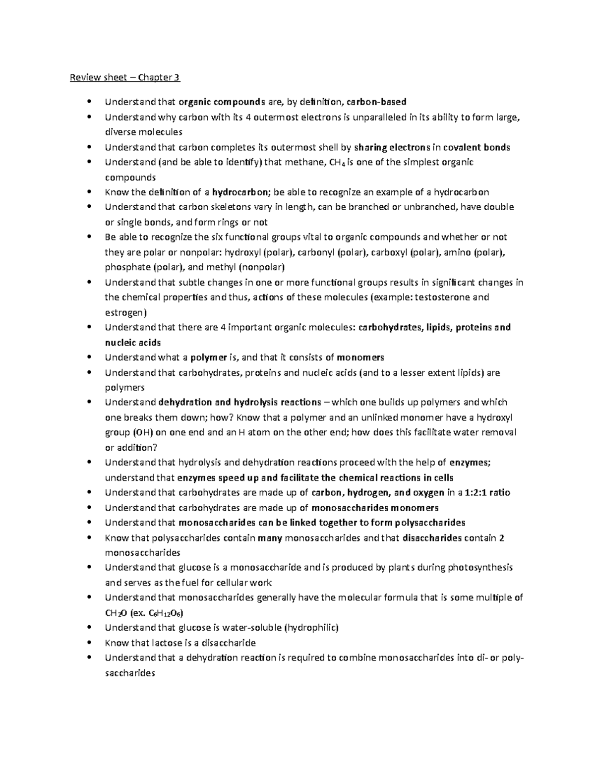 Review sheet - Chpt3 bio - Review sheet Chapter 3 Understand that ...