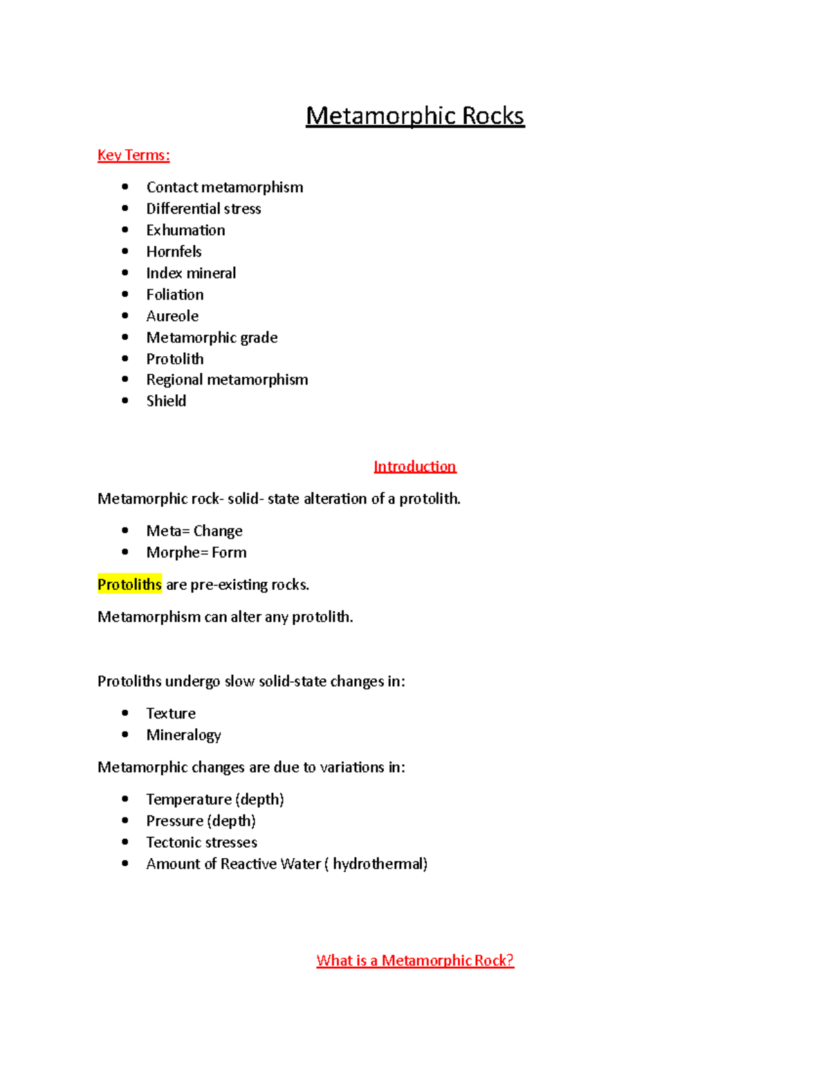 Metamorphic Rocks - Metamorphic Rocks Key Terms: Contact metamorphism ...