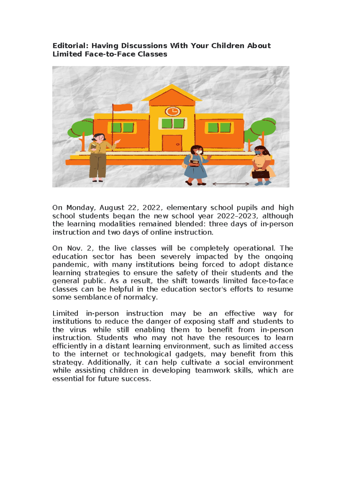 Activity on Editorial Writing Cutay - Editorial: Having Discussions ...