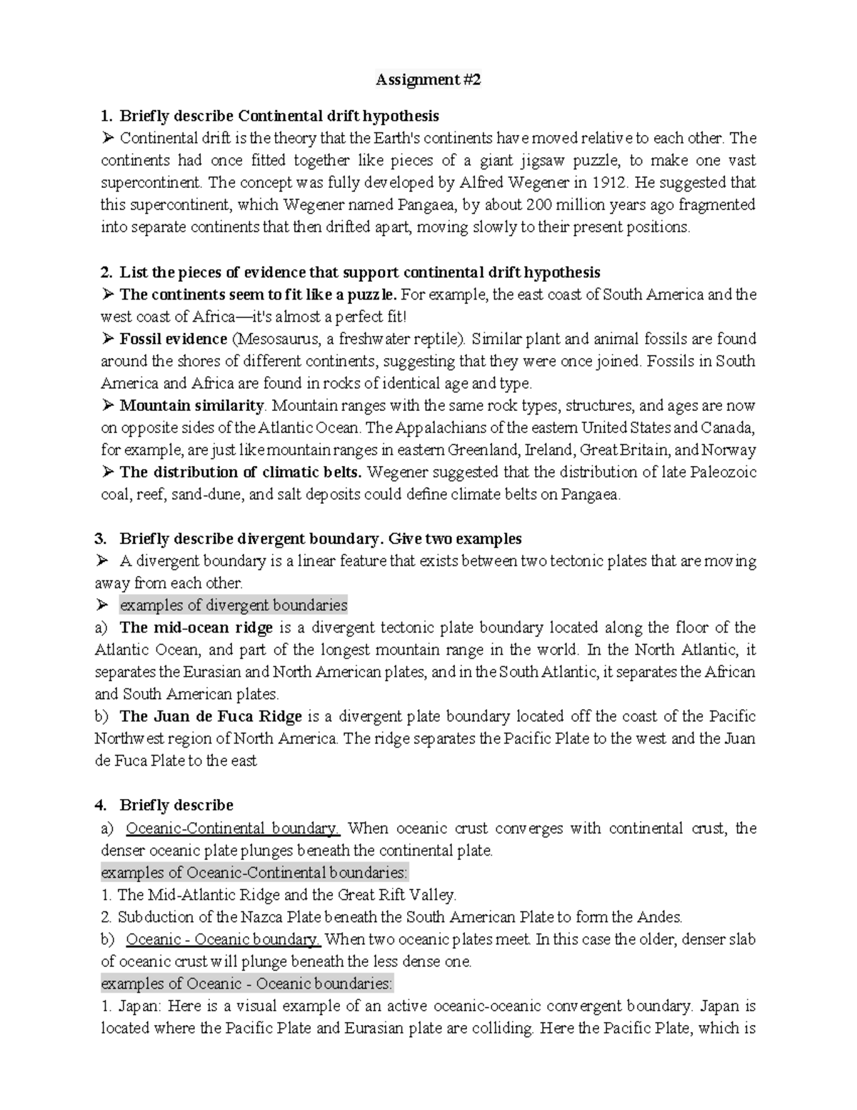 Homework assignment 2 - Assignment 1. Briefly describe Continental ...