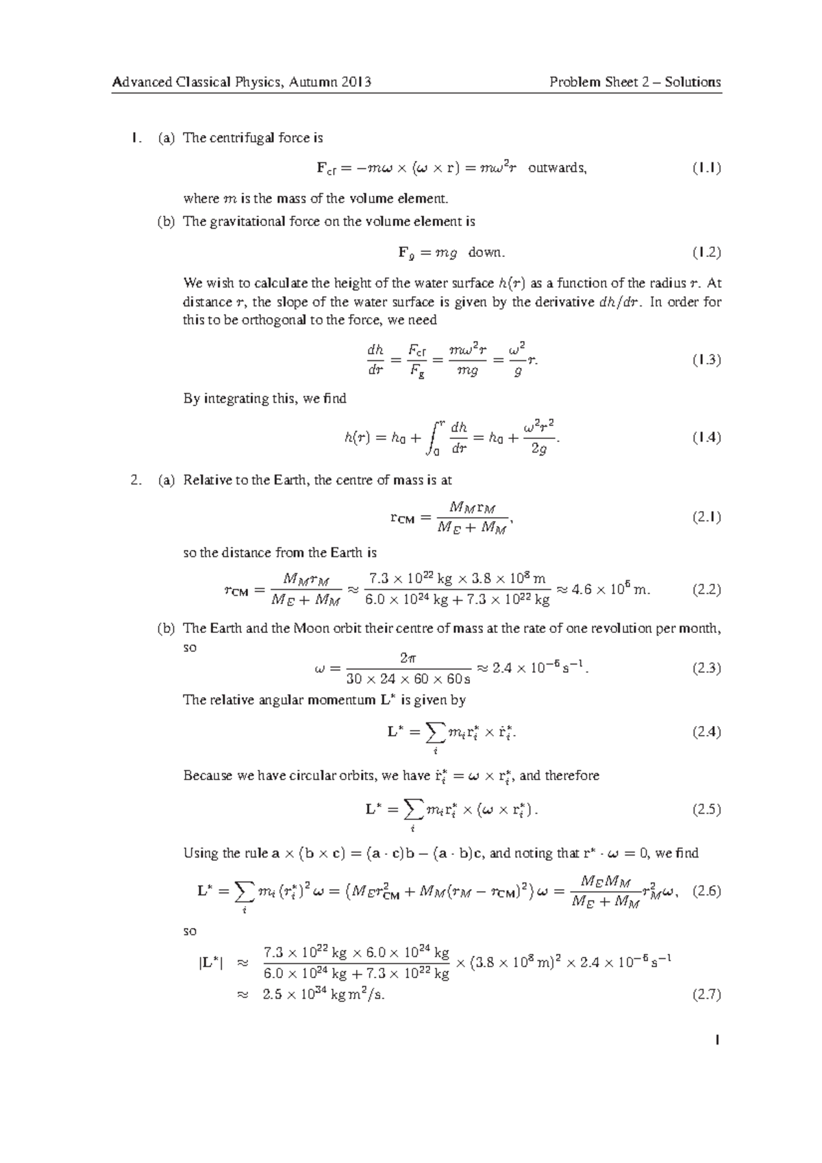 Advanced Classical Physics 2013-2014 Problem Sheet 2 - Solutions ...