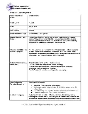 Science Unit Plan - ECE 460 - GCU - Studocu