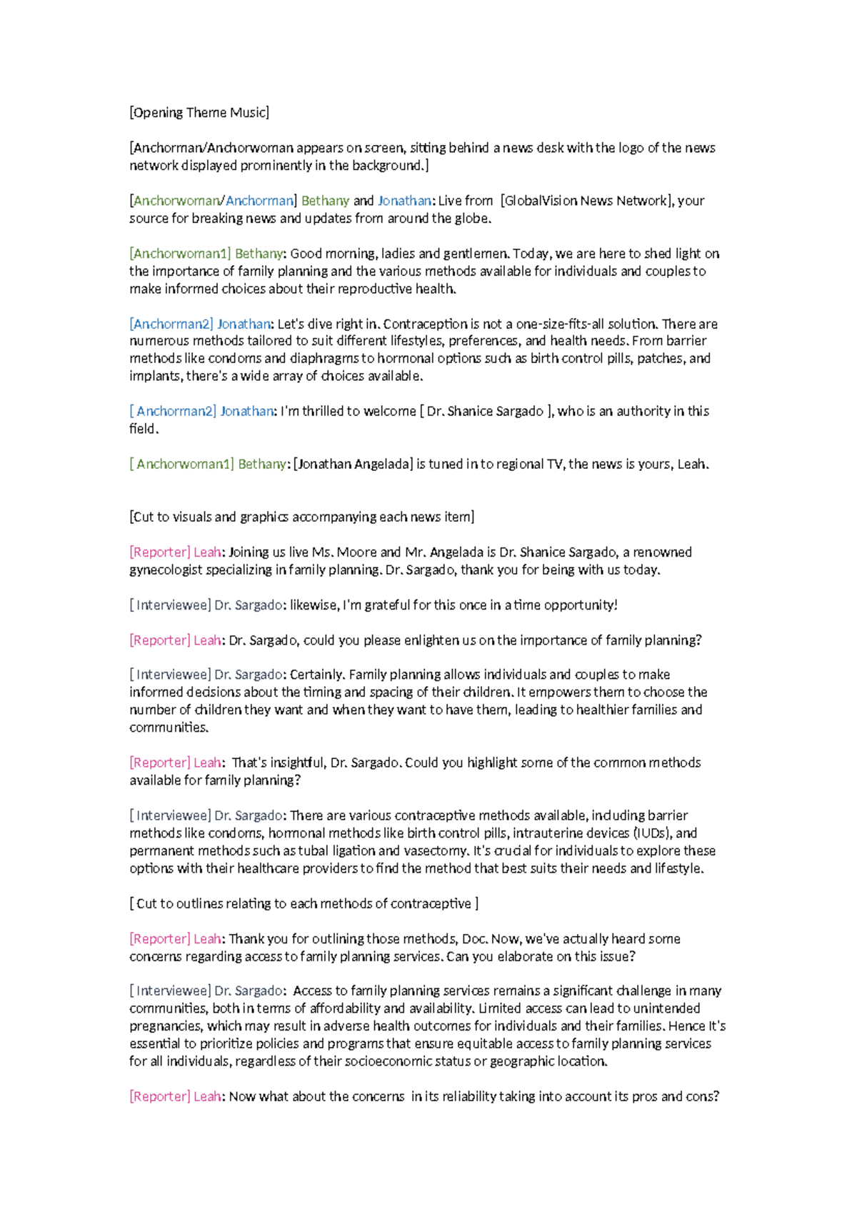 Broadcast Script EXAMPLE - [Opening Theme Music] [Anchorman/Anchorwoman ...