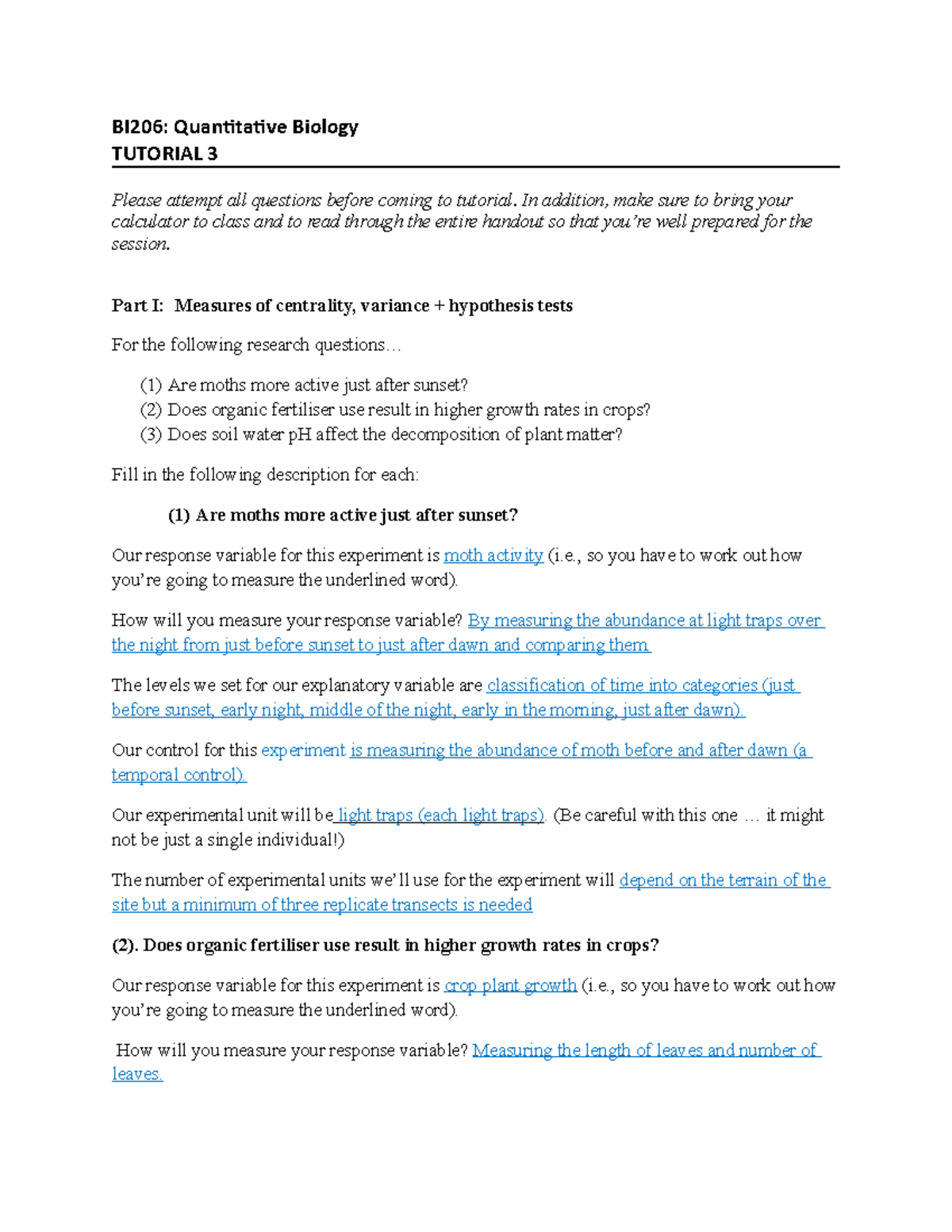 BI206 Tutorial 3 - BI206: Quantitative Biology TUTORIAL 3 Please ...