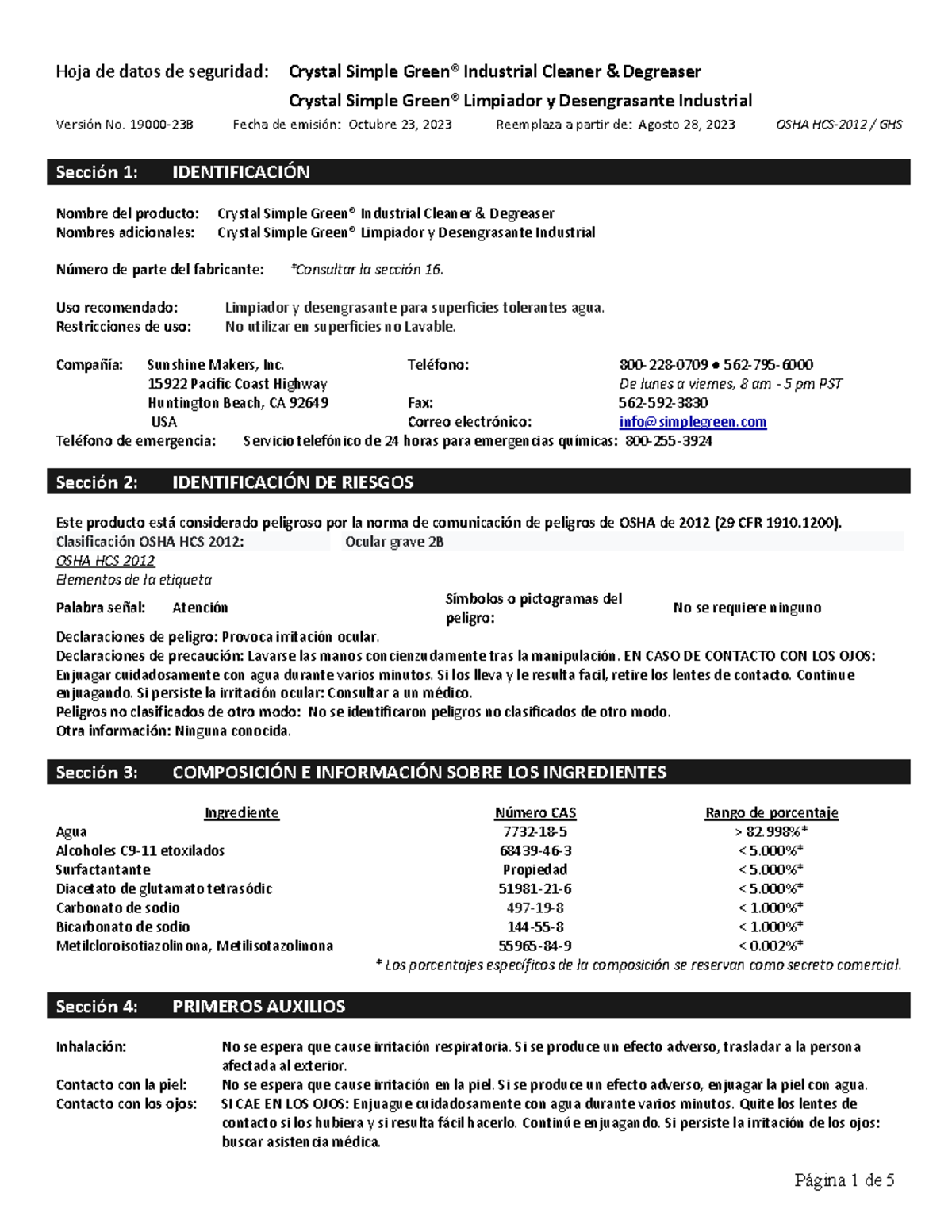 2505002003 95 - MSDS - Desengrasante Multiproposito Biodegradable ...