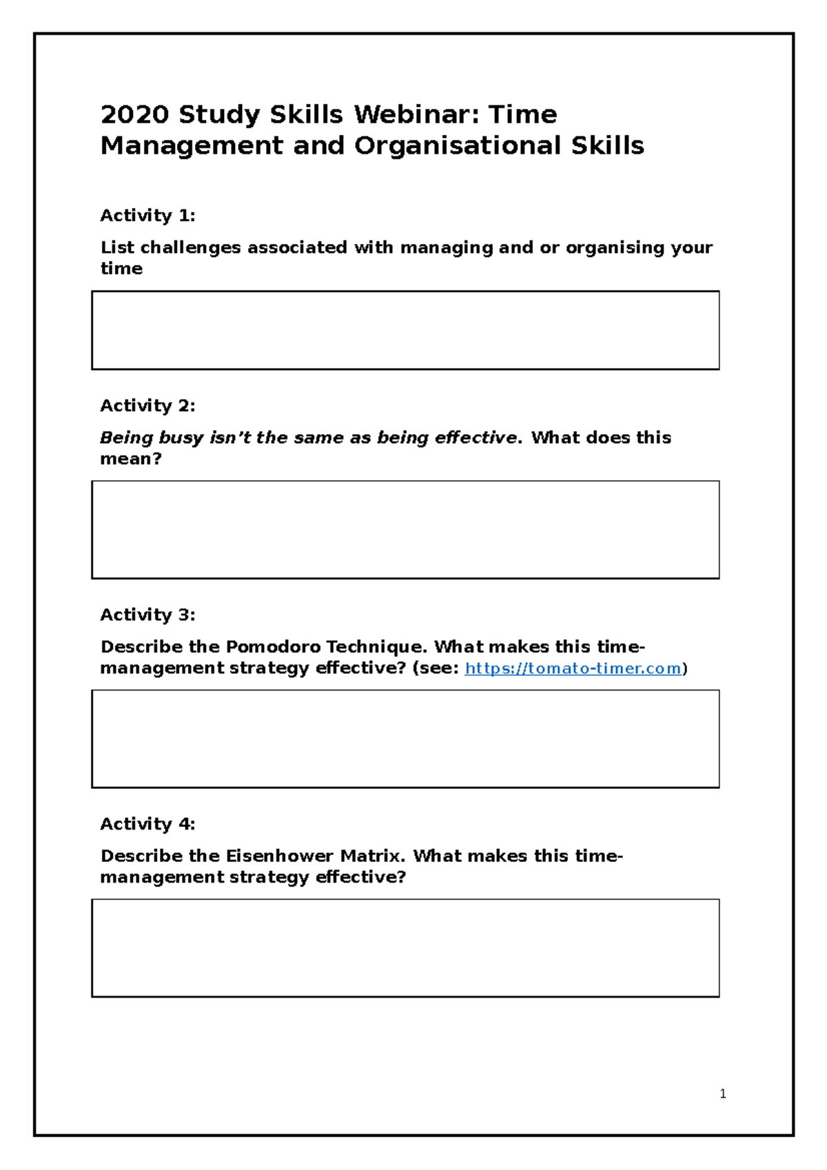 Study Skills Time Management and Organisiational Skills - 2020 Study ...