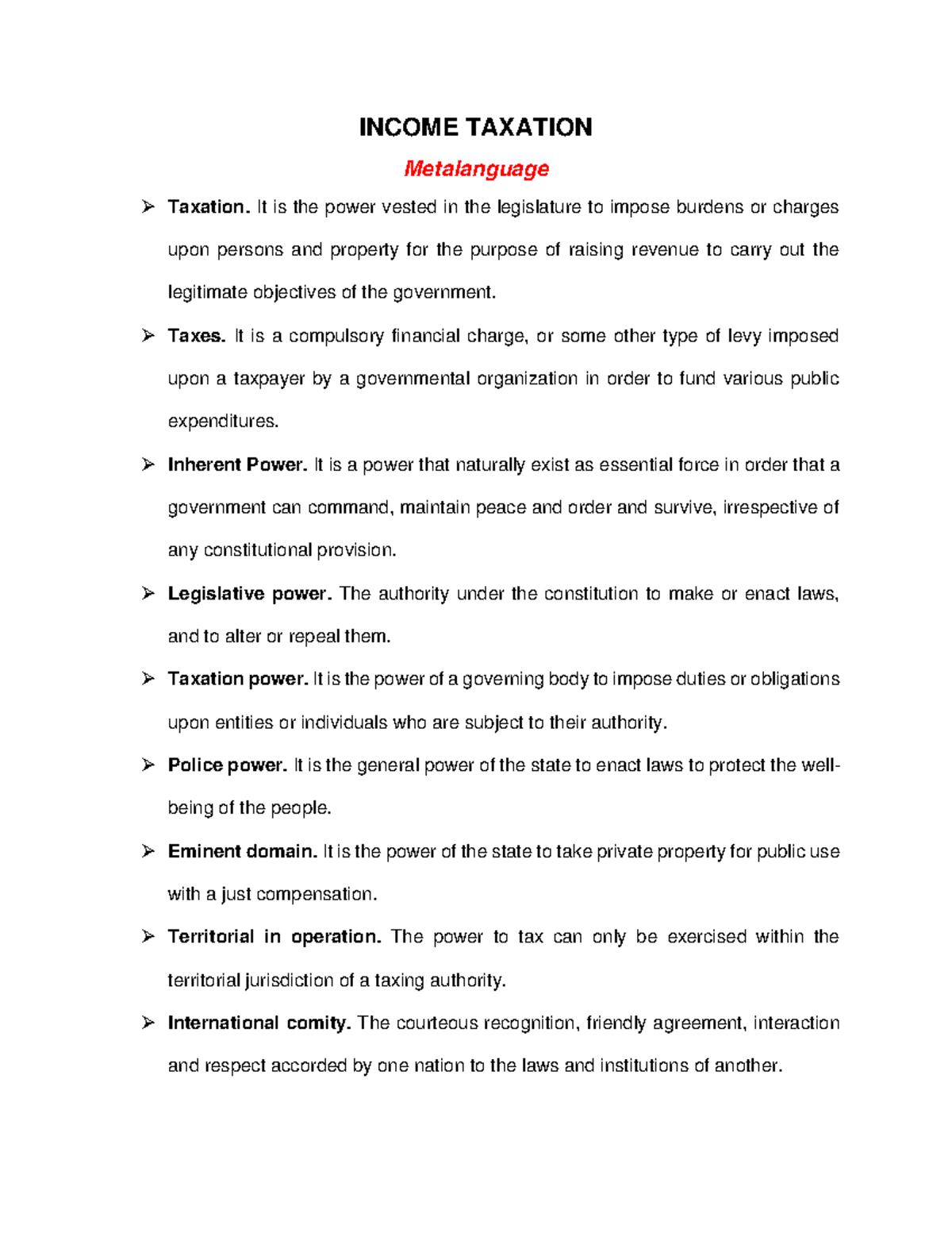 Income Taxation Metalanguage - INCOME TAXATION Metalanguage Taxation ...