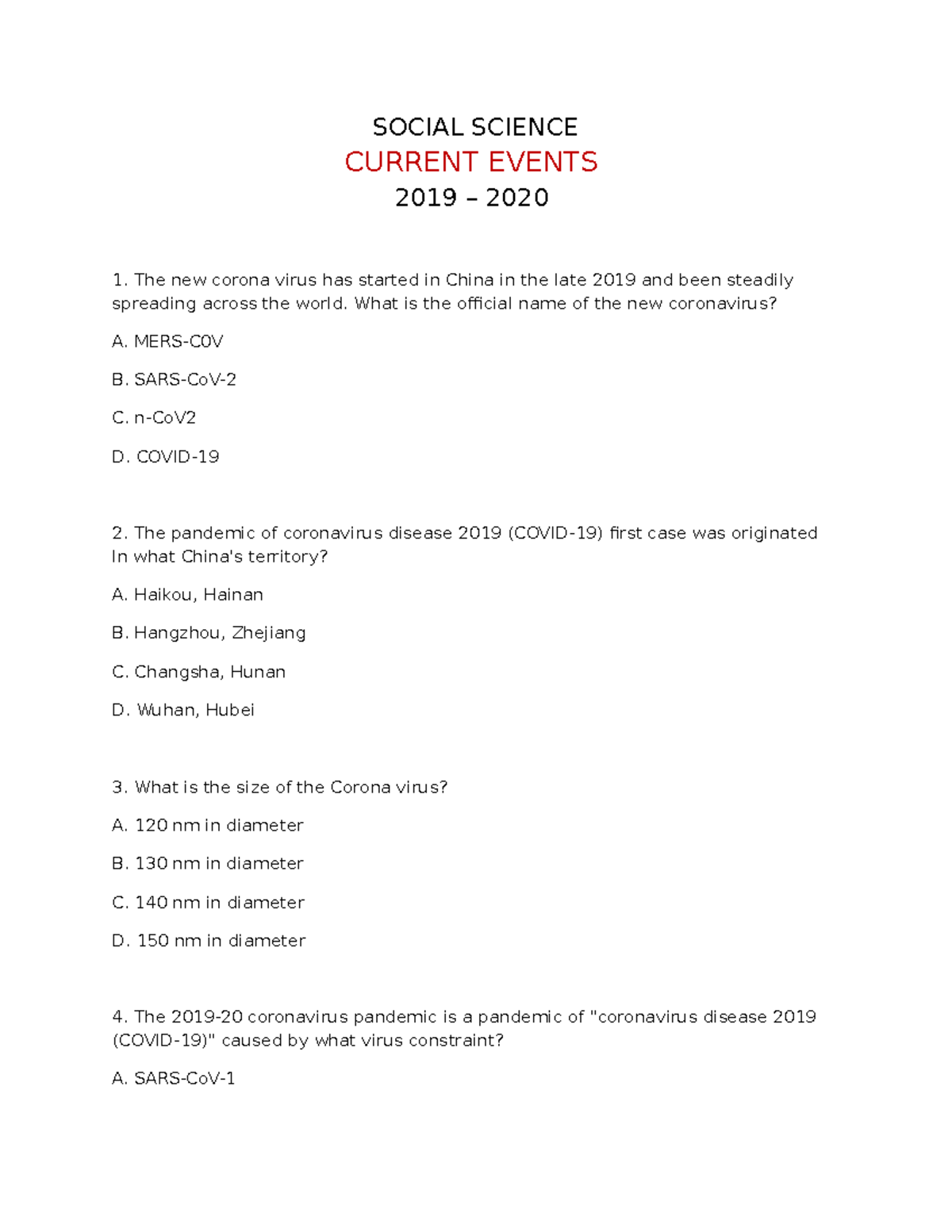 Current Events 2019-2020 - SOCIAL SCIENCE CURRENT EVENTS 2019 – 2020 ...