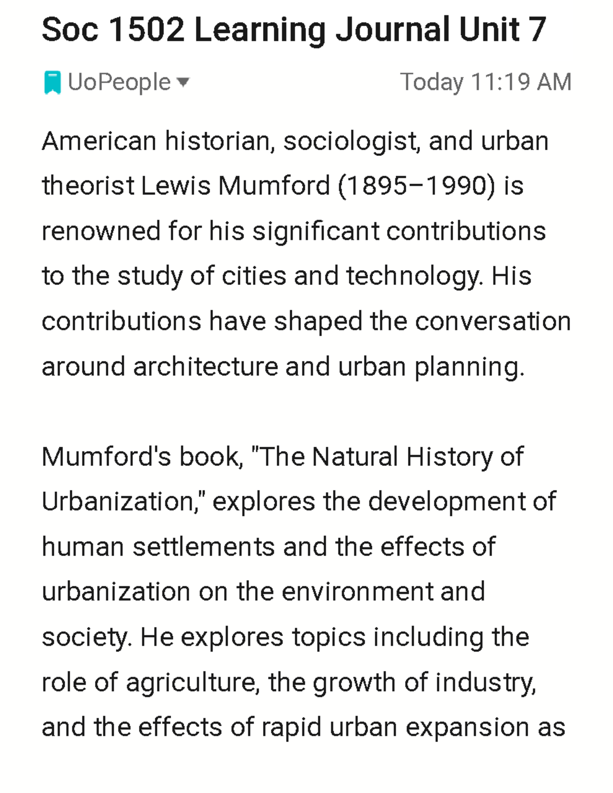 Soc 1502 Learning Journal Unit 7 - Soc 1502 Learning Journal Unit 7 ...