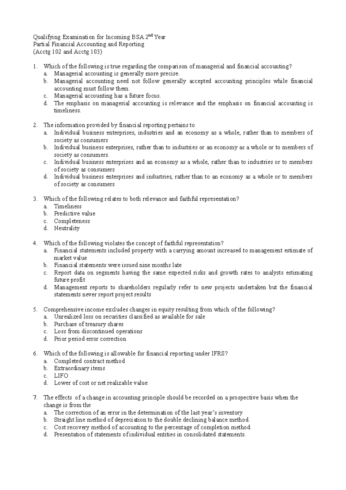 102103 Quali Questions ans - Qualifying Examination for Incoming BSA ...