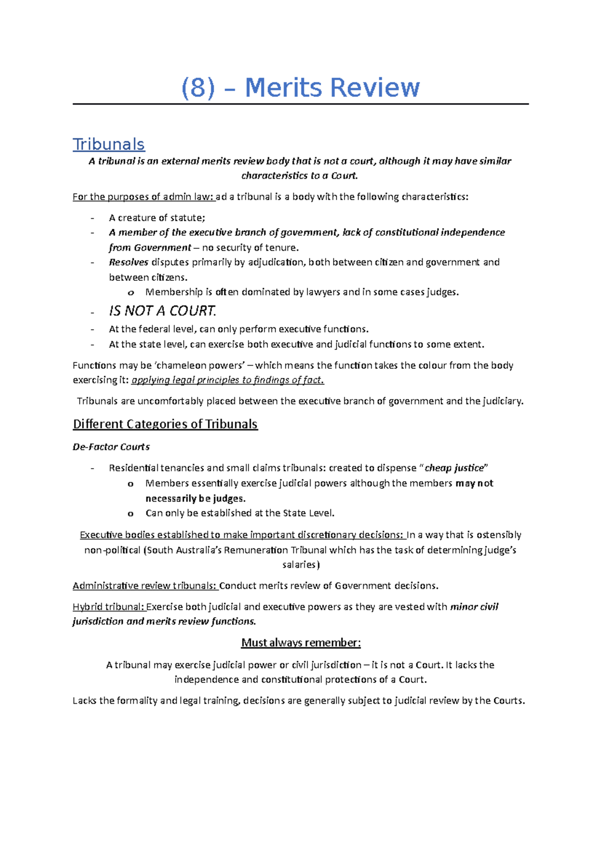 Merit Review - Topic 8 - (8) – Merits Review Tribunals A tribunal is an ...