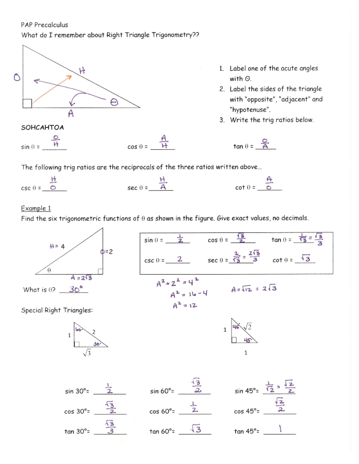 Keys to Right Triangle Trig - MATH 2014 - Studocu