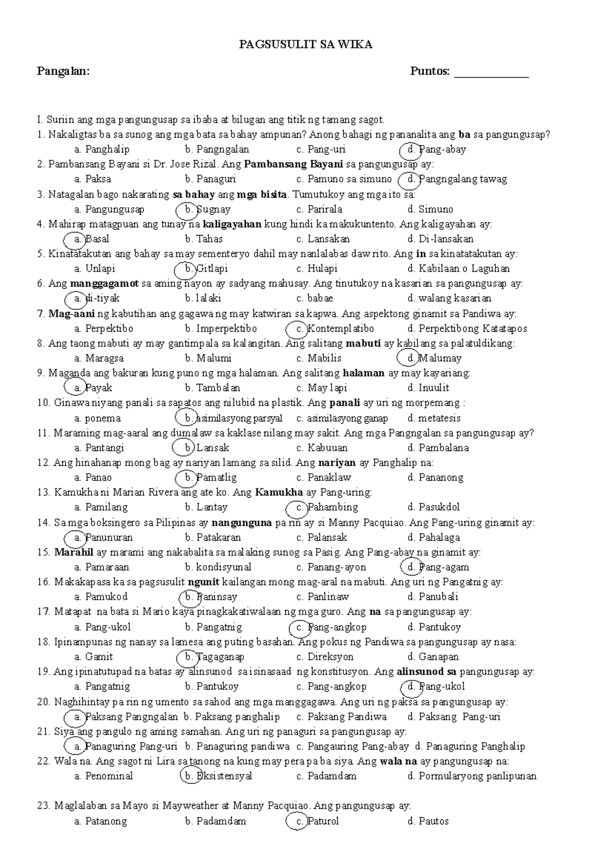 Pagsusulit SA WIKA Camacho, JAN Louise C - PAGSUSULIT SA WIKA Pangalan ...