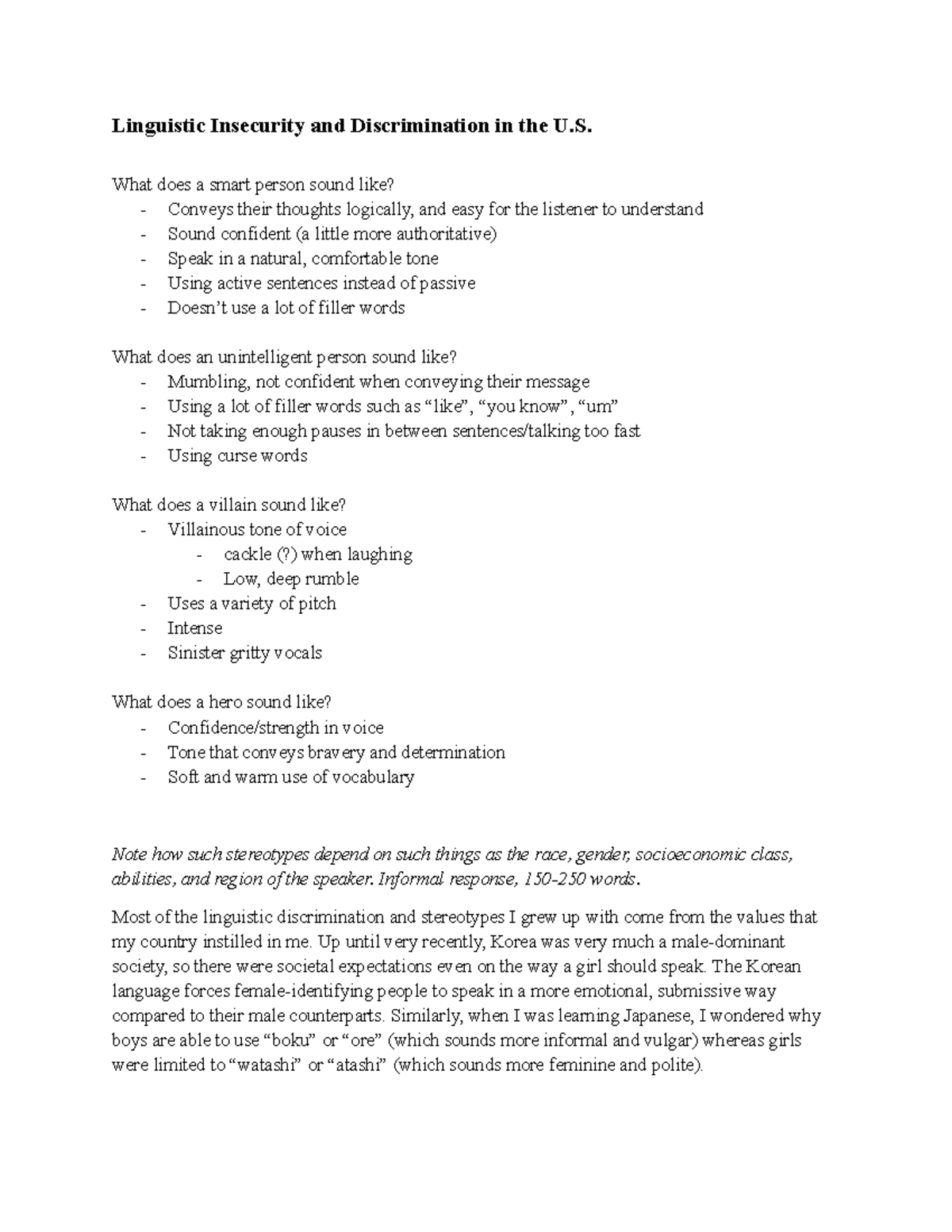 Linguistic Insecurity and Discrimination in the U.S - What does a smart ...