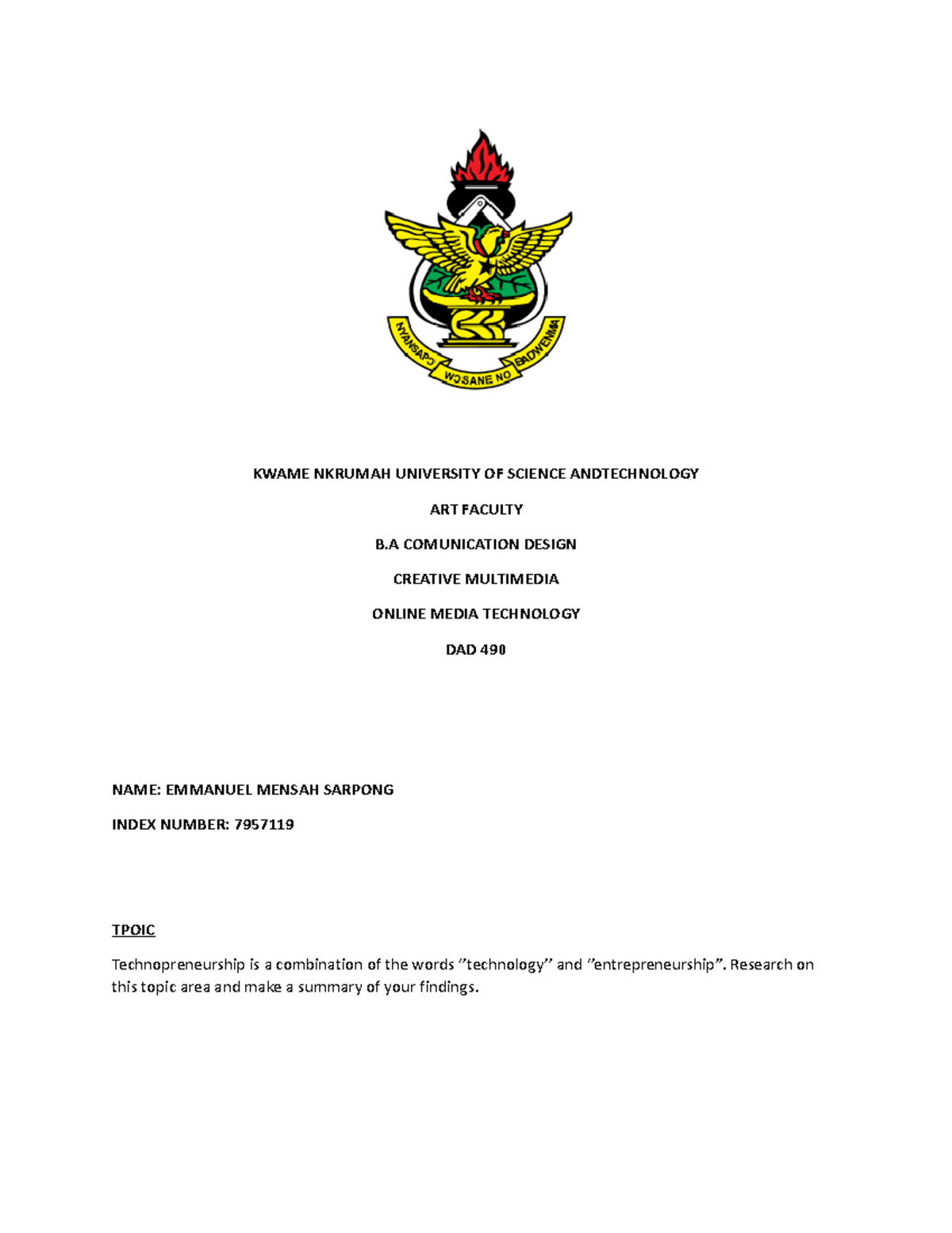 Multimedia management - KWAME NKRUMAH UNIVERSITY OF SCIENCE ...