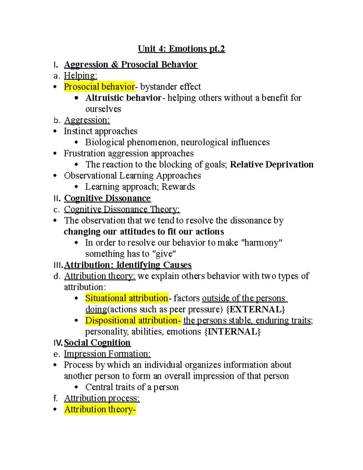 Unit 4: Emotions pt.2 - Unit 4: Emotions pt. I. Aggression & Prosocial Behavior a. Helping ...