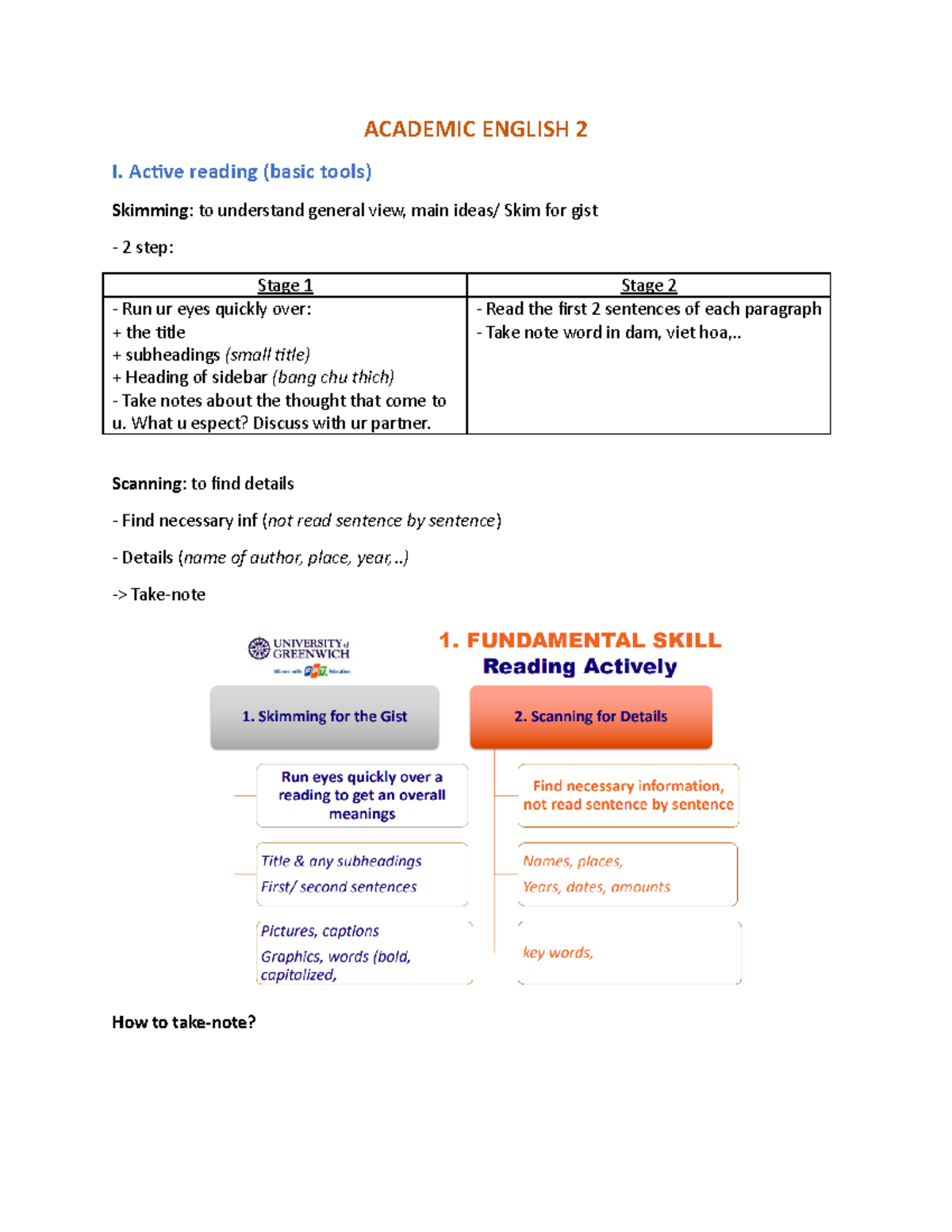 AEG114 Academic English - ACADEMIC ENGLISH 2 I. Active reading (basic ...